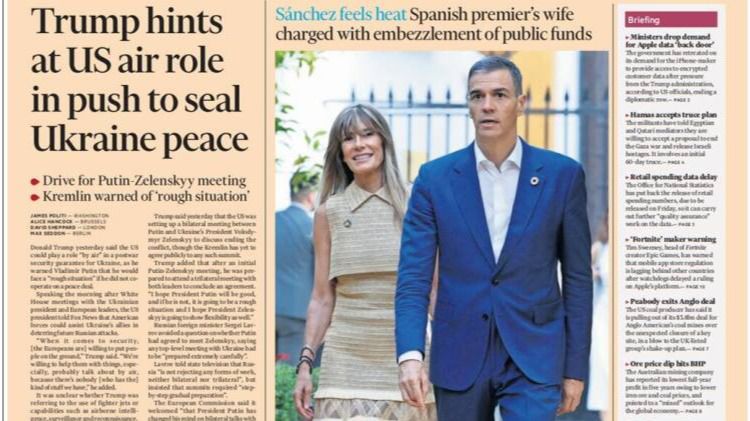 Pedro Sánchez y su mujer Begoña Gómez, portada de Financial Times | El ...